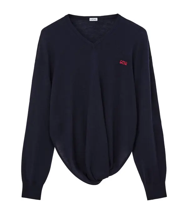 Loewe Wool-blend V-neck Sweater - Navy
