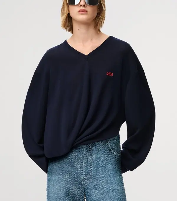 Loewe Wool-blend V-neck Sweater - Navy
