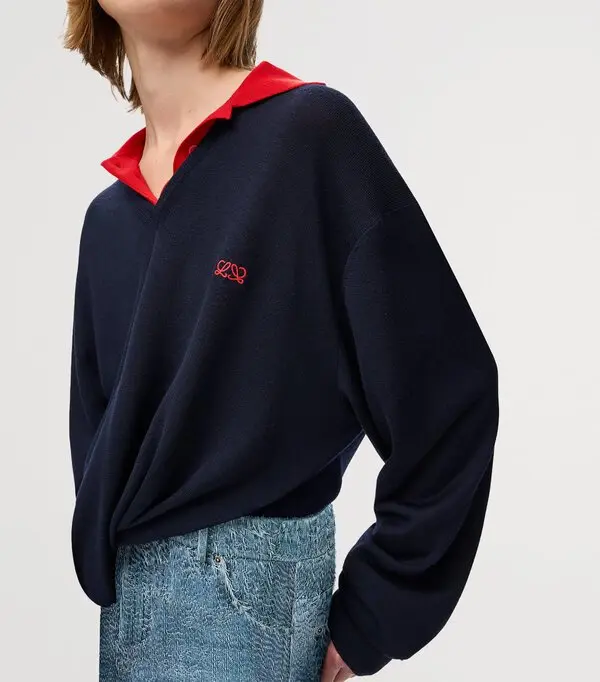 Loewe Wool-blend V-neck Sweater - Navy