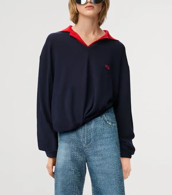 Loewe Wool-blend V-neck Sweater - Navy