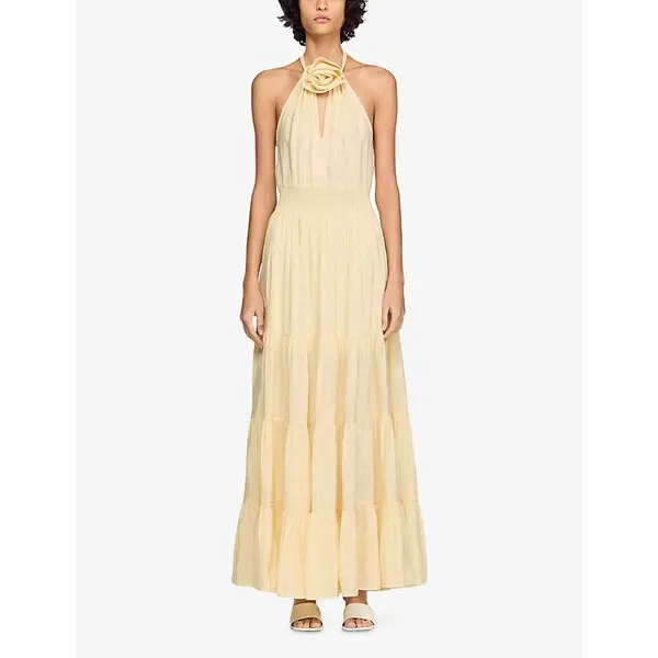 Sandro Sleeveless Flower-embellished Maxi Dress - Vanilla