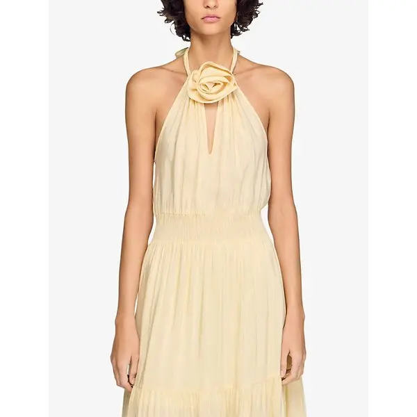 Sandro Sleeveless Flower-embellished Maxi Dress - Vanilla