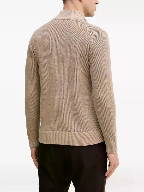 HACKETT Ribbed Knit Zip Cardigan