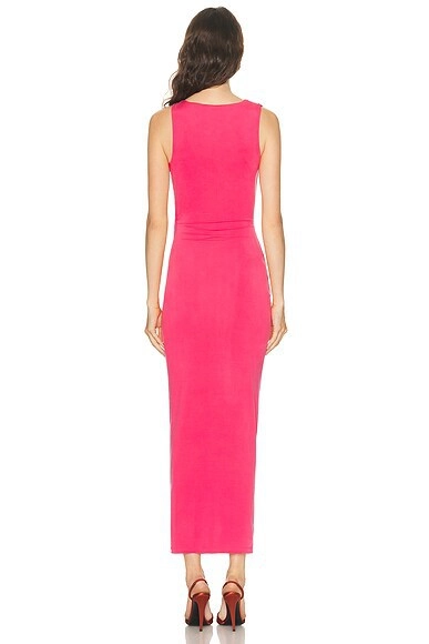 Balmain Jersey Draped Long Dress With Gold Detail - Bright Fuchsia