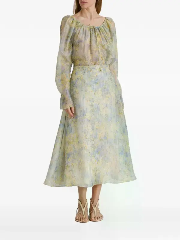 Alberta Ferretti Floral Print Tie Blouse - Yellow