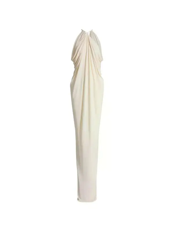 Alberta Ferretti Halterneck Draped Maxi Dress - Neutrals