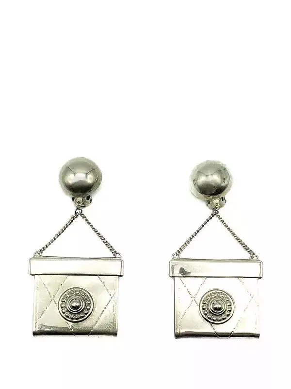JENNIFER GIBSON JEWELLERY 1980s Statement Handbag Earrings - Silver