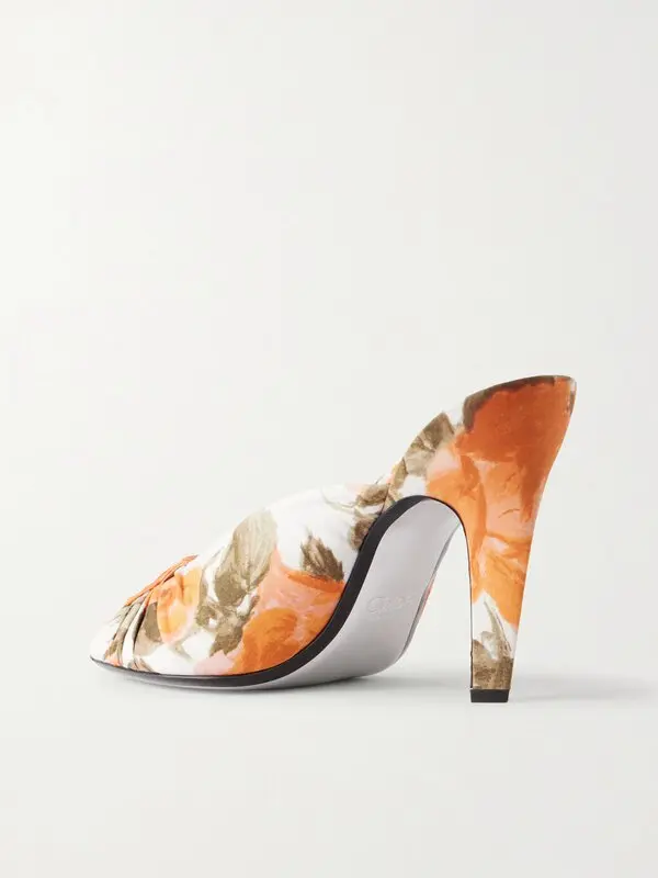 Chloé Suzie Ruched Floral-print Satin Sandals - Orange