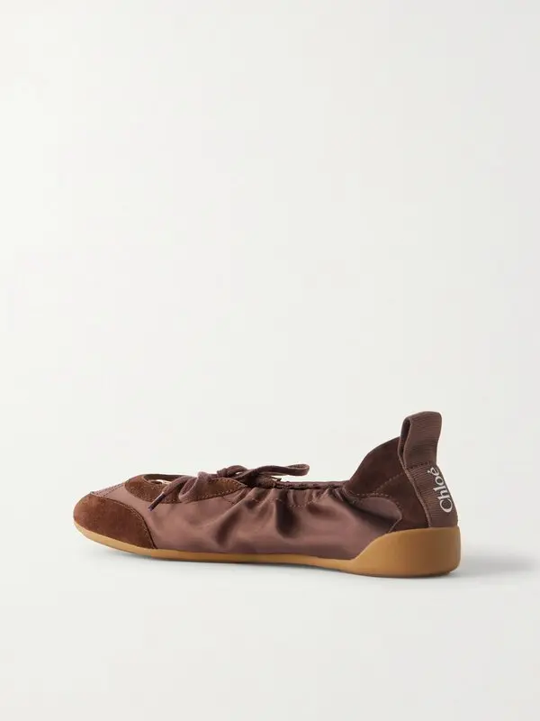 Chloé Kick Satin And Suede Trimmed Ballerina Sneakers - Brown