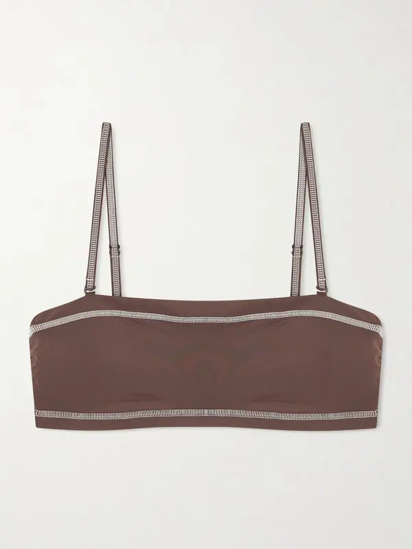 Staud Sara Bikini Top With Contrast Stitching - Brown
