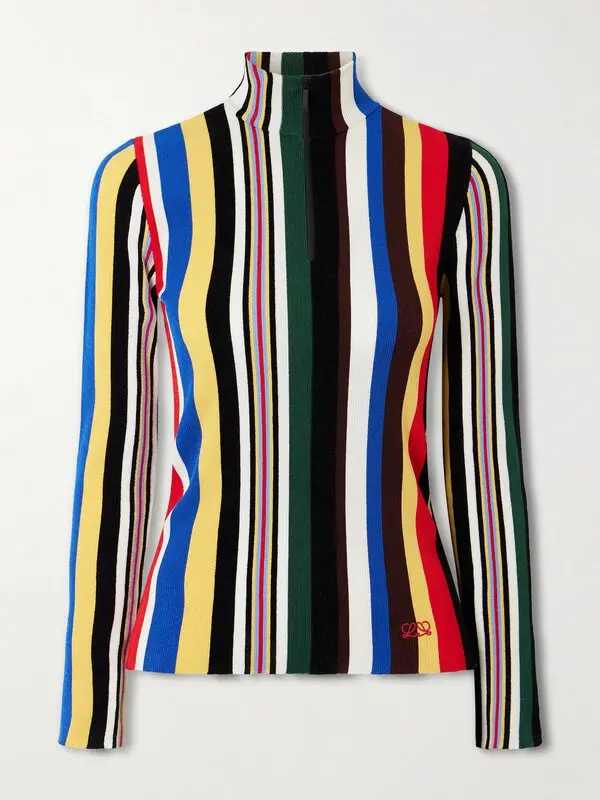 Loewe Striped Ribbed-knit Half-zip Turtleneck Top - Multi