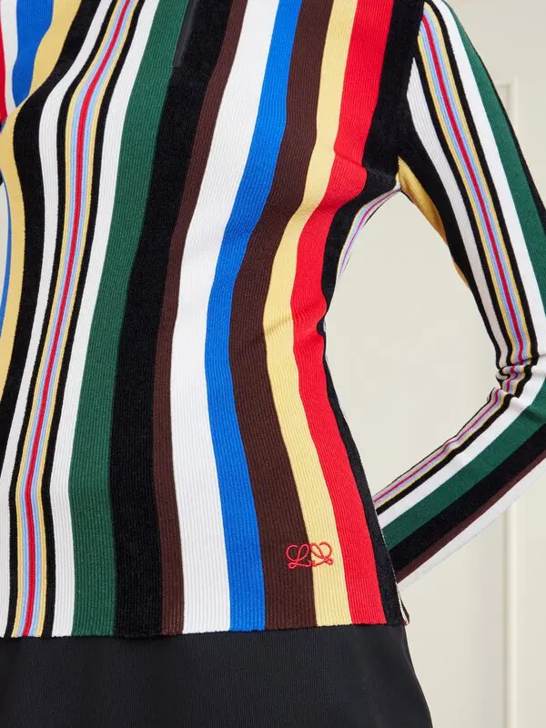 Loewe Striped Ribbed-knit Half-zip Turtleneck Top - Multi