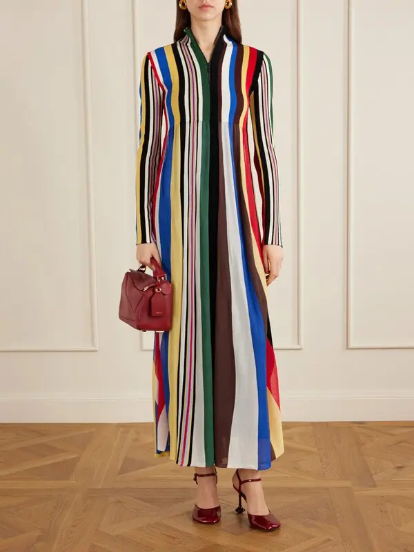 Loewe Striped Chiffon And Ribbed Jersey Maxi Dress