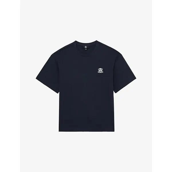 REISS Rainer Logo-embroidered Cotton-jersey T-shirt - Navy