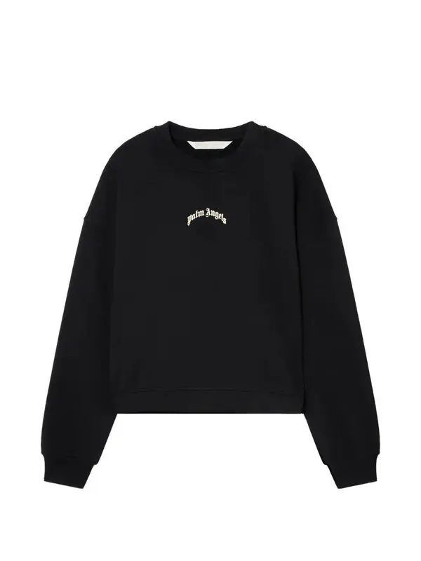 Palm Angels Curved Logo Crop Sweatshirt - Black