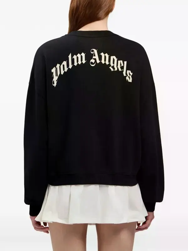 Palm Angels Curved Logo Crop Sweatshirt - Black
