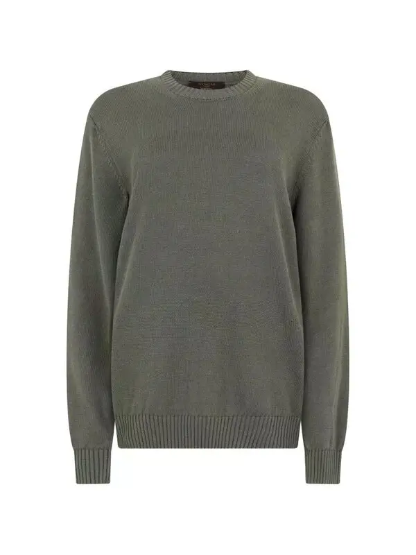 SLOWEAR Crew Neck Sweater With Ribbed Hem - Green