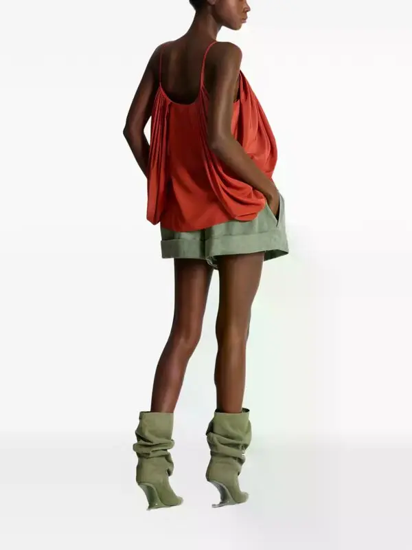 Balmain Draped Silk Crepe Blouse With Pleated Side Panels - Red