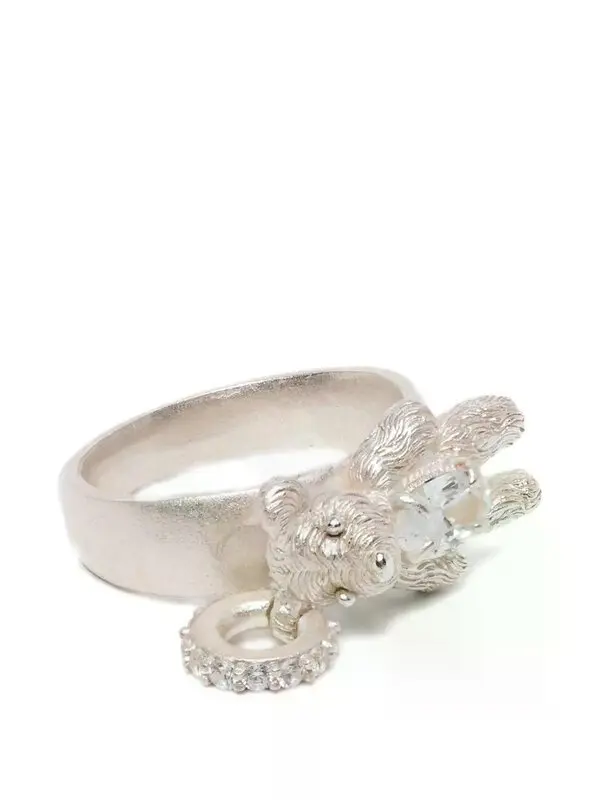 YVMIN Tone Bear Pendant Ring With Crystal Embellishment - Silver