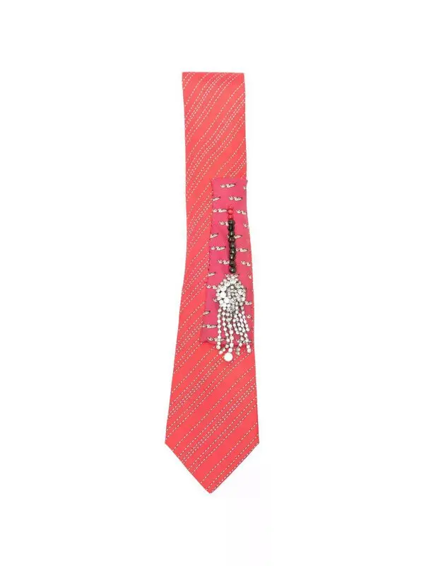 A.N.G.E.L.O. VINTAGE CULT Customised Hermès Striped Silk Neck Tie - Red
