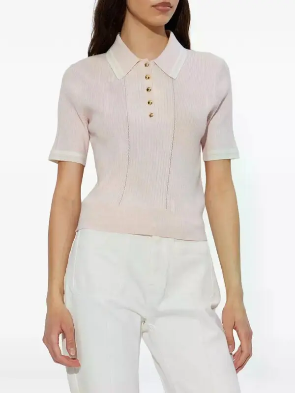 Rag & Bone Laurie Ribbed Button Polo Top - Pink