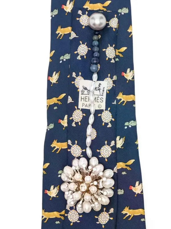 A.N.G.E.L.O. VINTAGE CULT X Stefania Bertoni Customised Hermès Embellished Silk Neck Tie - Blue
