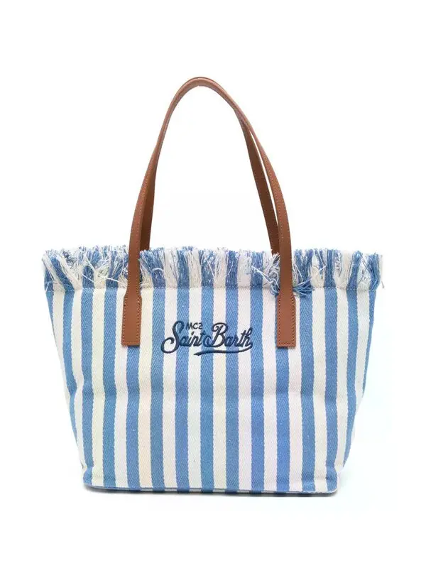 MC2 SAINT BARTH Striped Fringed Tote Bag - Blue