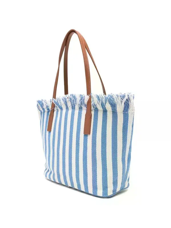 MC2 SAINT BARTH Striped Fringed Tote Bag - Blue