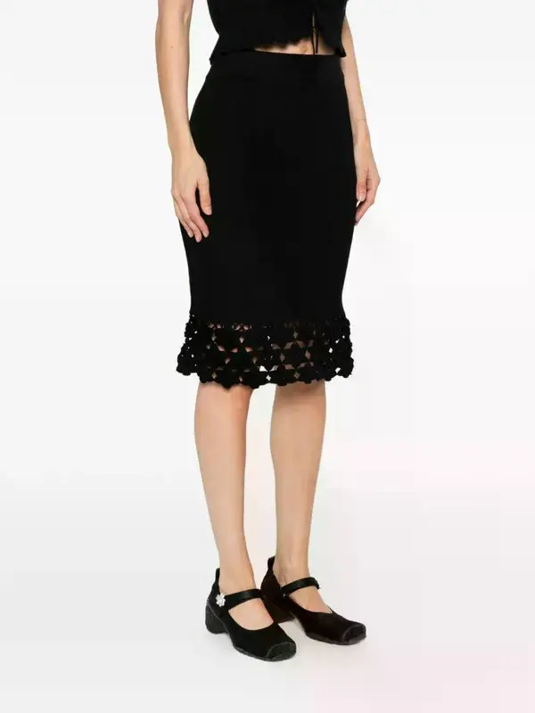 GANNI Ribbed Knit Crochet Trim Midi Skirt
