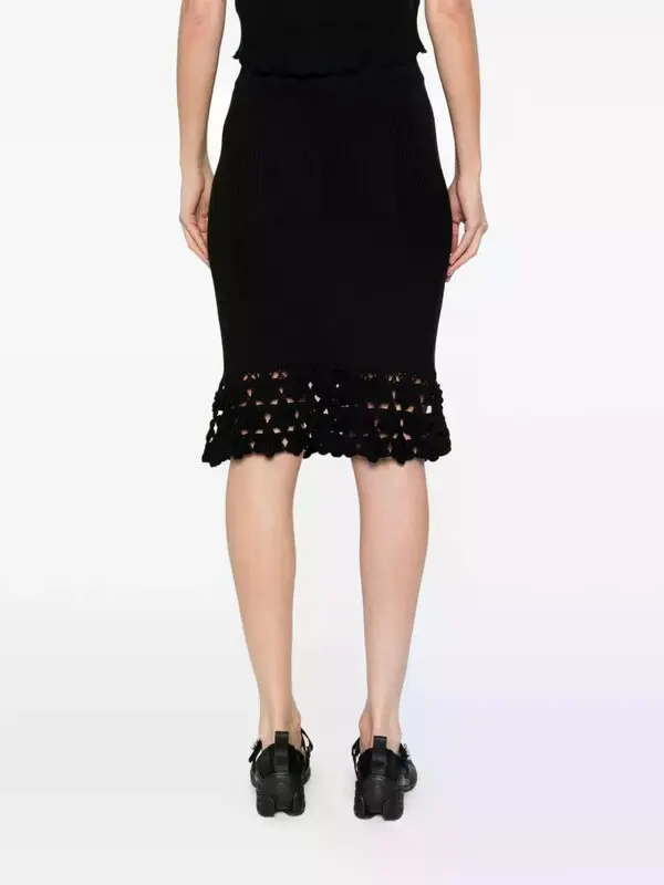 GANNI Ribbed Knit Crochet Trim Midi Skirt