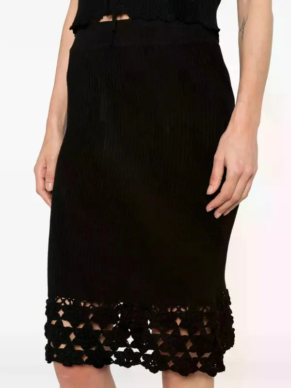 GANNI Ribbed Knit Crochet Trim Midi Skirt