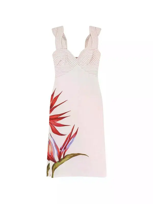 Farm Rio Floral Twisted Strap Midi Dress - Neutrals