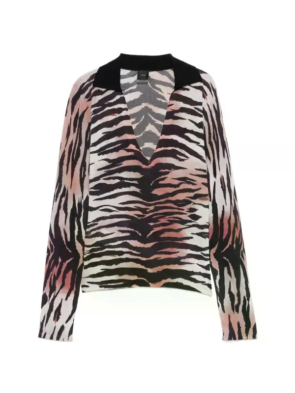 Pinko Tiger-print V-neck Long-sleeve Top - Neutrals