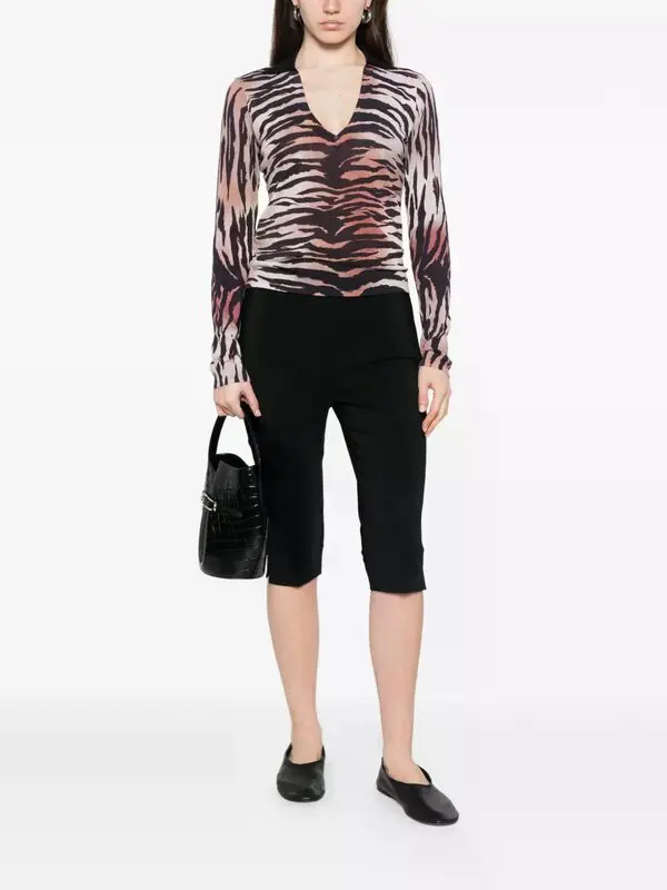 Pinko Tiger-print V-neck Long-sleeve Top