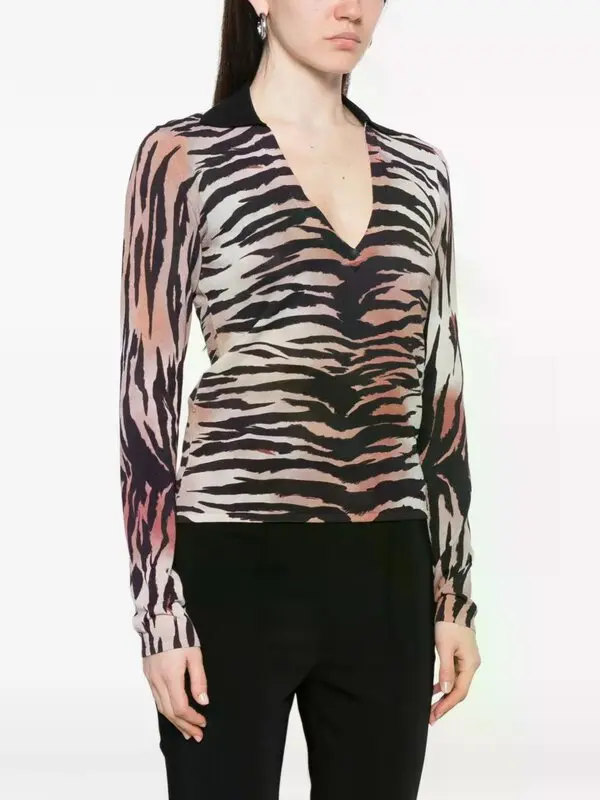 Pinko Tiger-print V-neck Long-sleeve Top