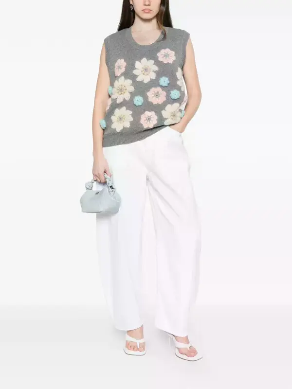 GANNI Floral Detail Knit Vest - Grey