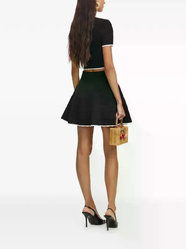SELF-PORTRAIT Pointelle-knit Mini Skirt With Gold-tone Button Detail