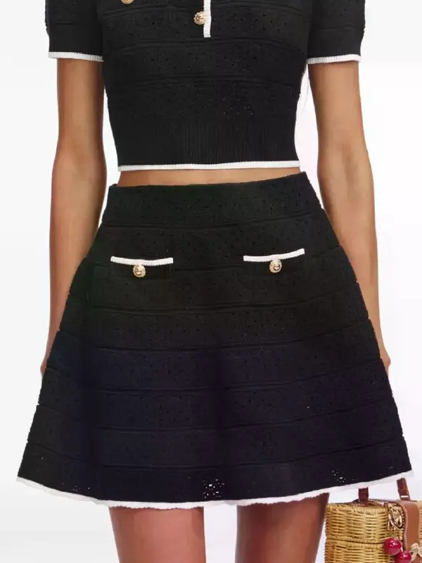 SELF-PORTRAIT Pointelle-knit Mini Skirt With Gold-tone Button Detail
