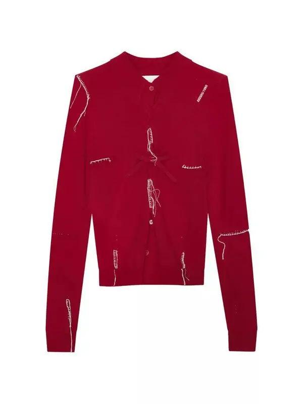 SHUSHU/TONG Fringe Detail Button Fastening Cardigan - Red