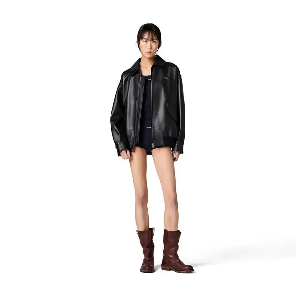Miu Miu Nappa Leather Jacket With Detachable Lace-trimmed Collar