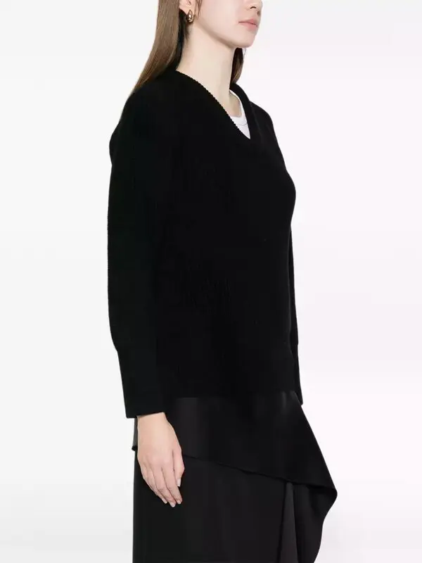 Carven V-neck Knit Sweater - Black