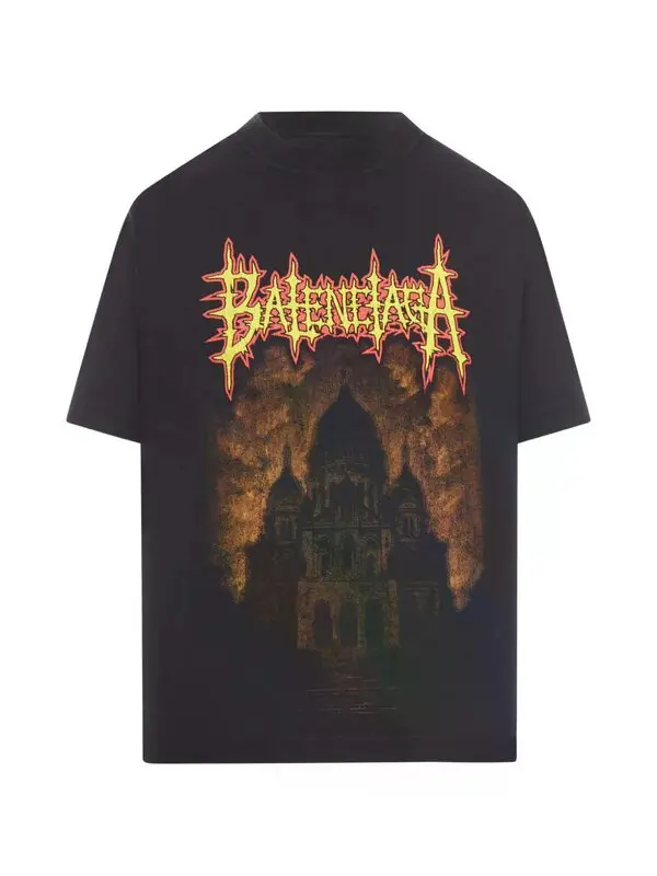 Balenciaga Graphic Print Distressed T-shirt - Black