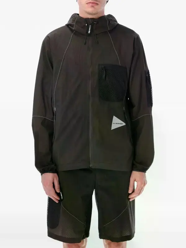 AND WANDER Lightweight Grid Pattern Jacket - Brown
