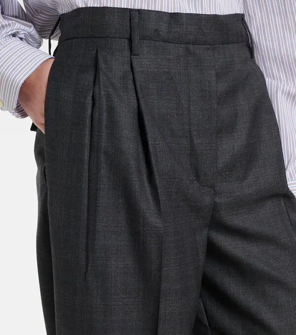 Prada Checked Wool Wide-leg Trousers