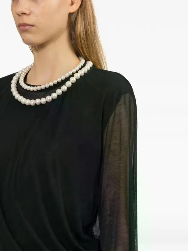 Junya Watanabe Mesh Pearl Embellishment Long Sleeve Top