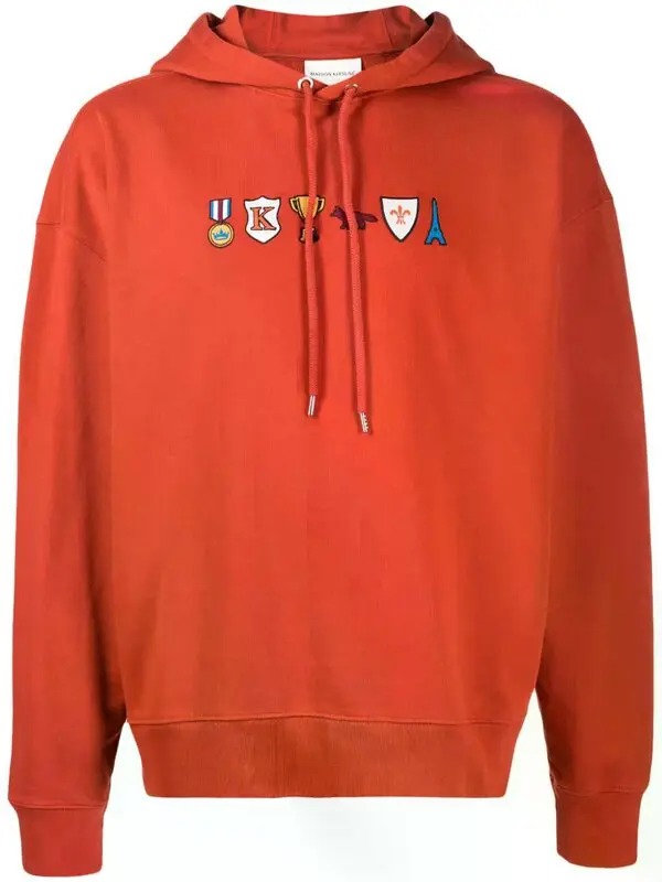 Maison Kitsuné Embroidered Cotton Hoodie - Red