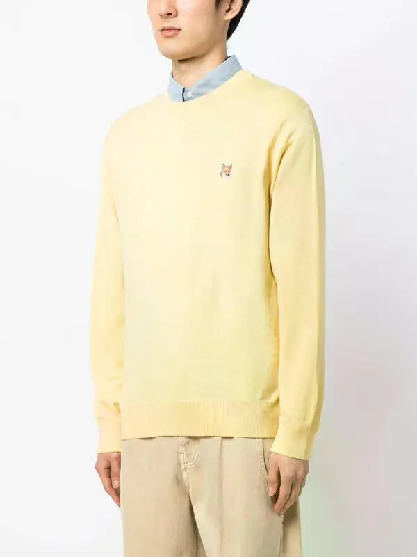 Maison Kitsuné Embroidered-logo Knitted Wool Jumper - Yellow