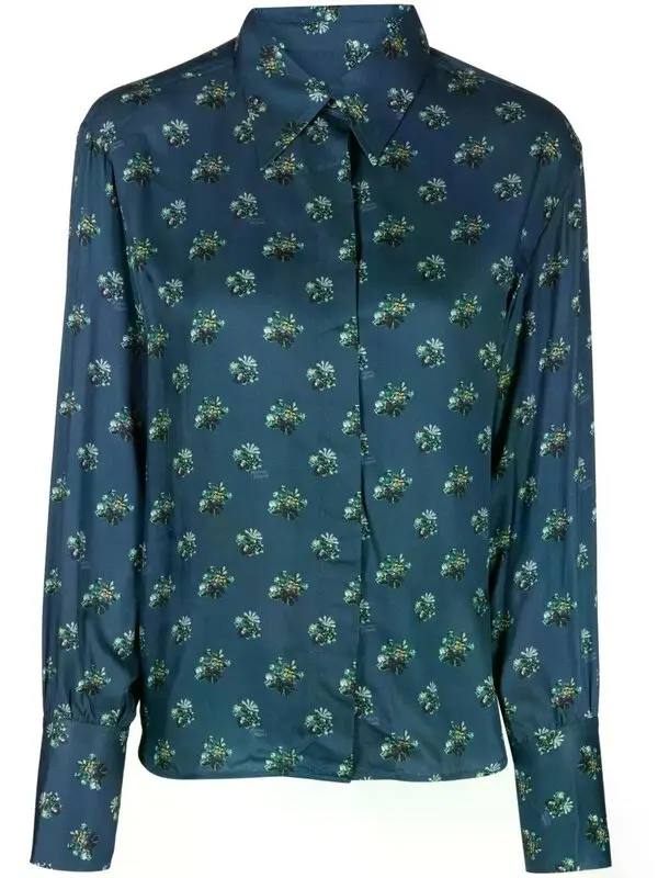 Maison Kitsuné Floral Print Long-sleeve Shirt - Blue