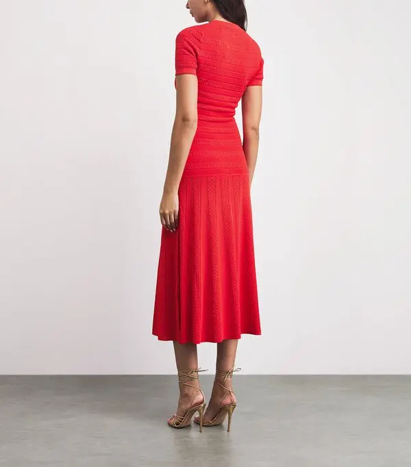 Sandro Knitted Midi Dress With Button Detailing - Red