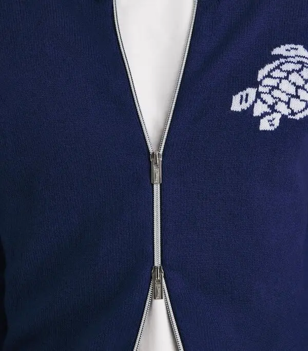 Vilebrequin Virgin Wool-cashmere Zip-up Cardigan With Jacquard Turtle Motif